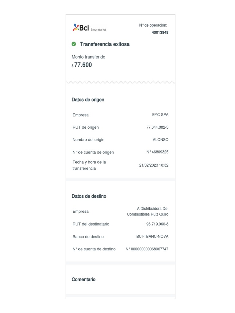 Comprobante de Transferencia Exitosa | PDF