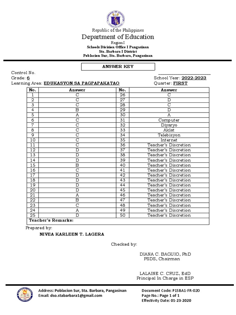 Key Answer - Esp 6 | PDF