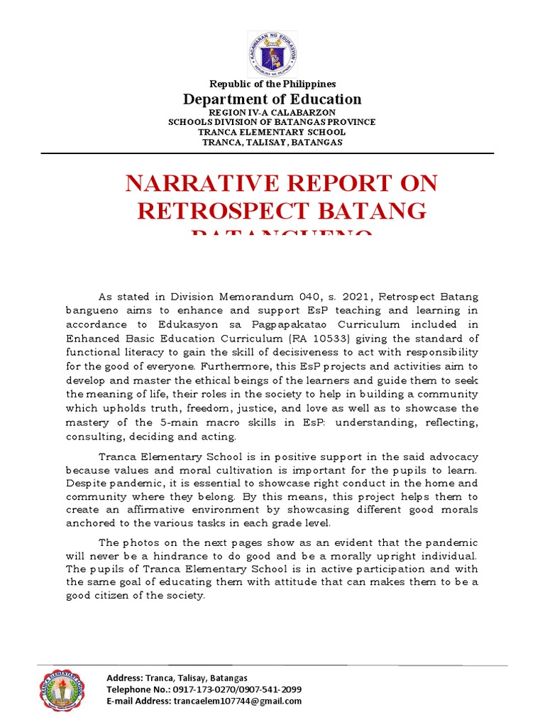 Narrative Report On RBB | PDF | Behavior Modification | Cognition