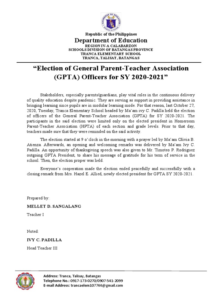 Documentation in Election of GPTA | PDF