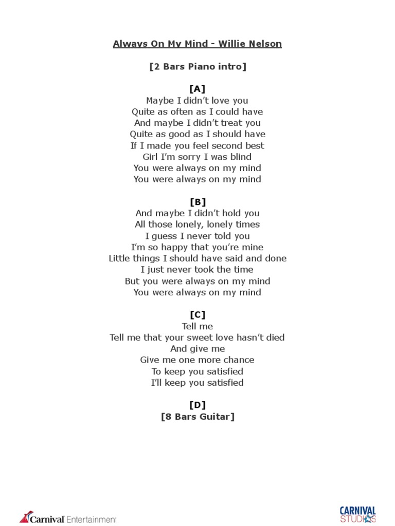 LYRICS - Always On My Mind | PDF