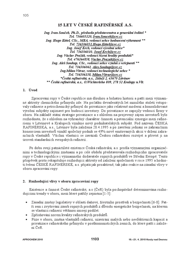 15 LET V ČESKÉ RAFINÉRSKÉ A.S. | PDF 15 LET V ČESKÉ RAFINÉRSKÉ A.S. | PDF