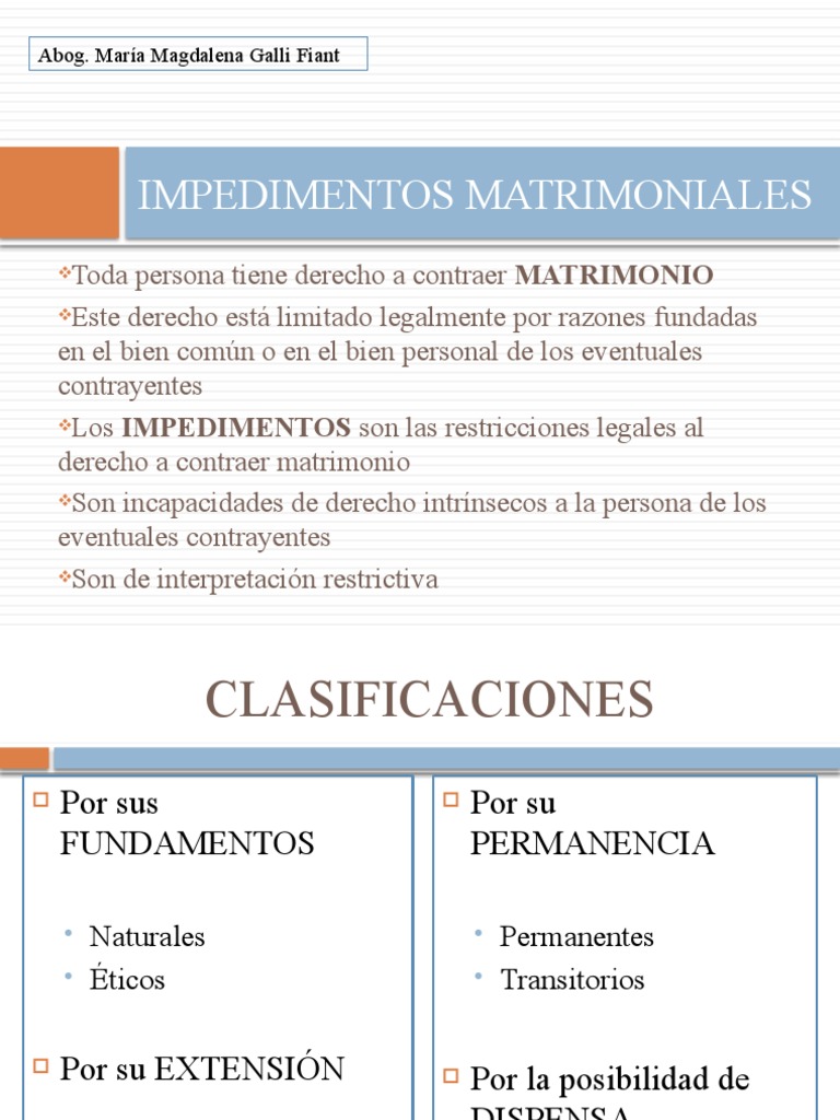 Impedimentos Matrimoniales: Abog. María Magdalena Galli Fiant | PDF ...