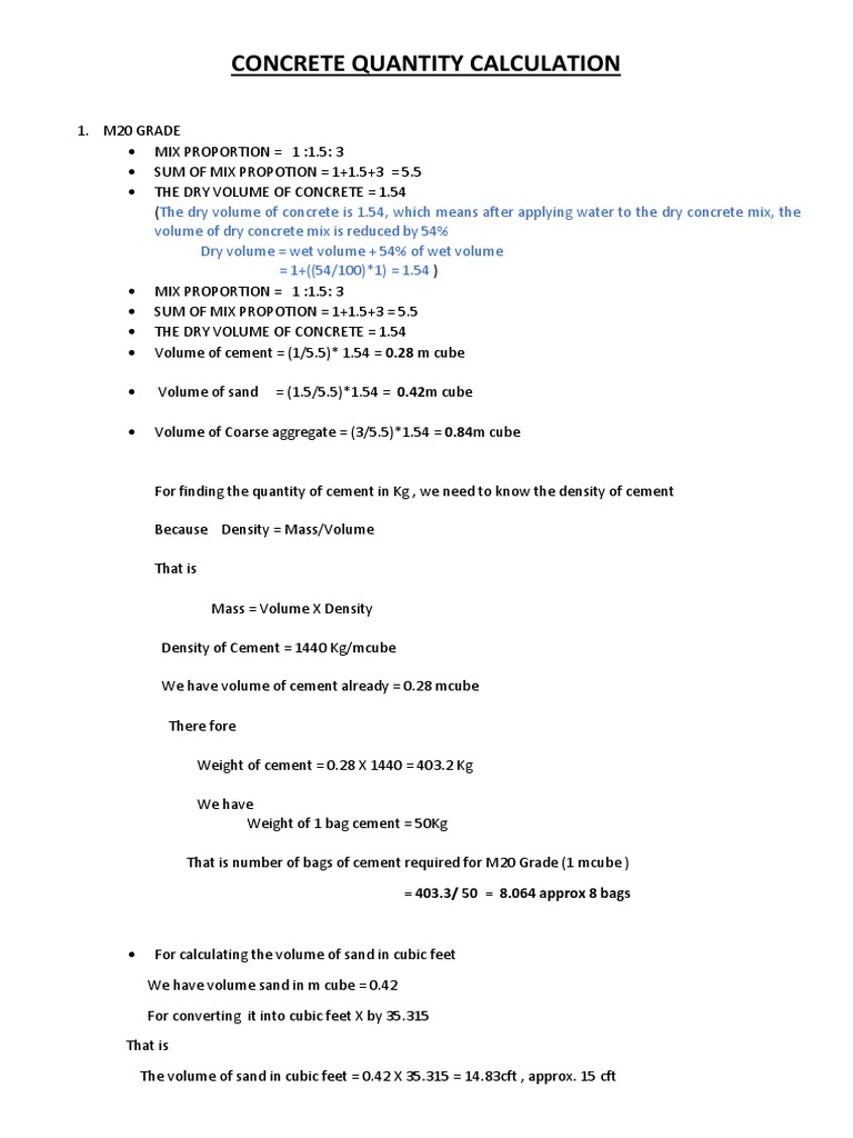 Concrete Quantity Calculation | PDF | Density | Volume
