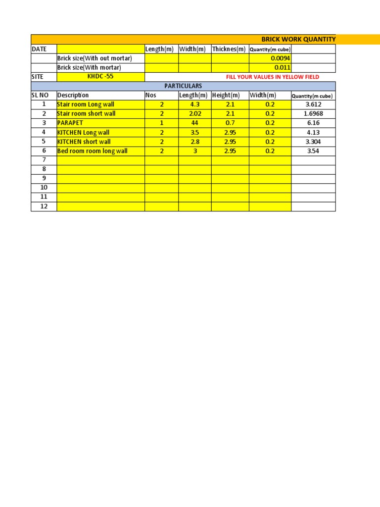 Brick work quantity and cost estimation | PDF | Mortar (Masonry) | Brick