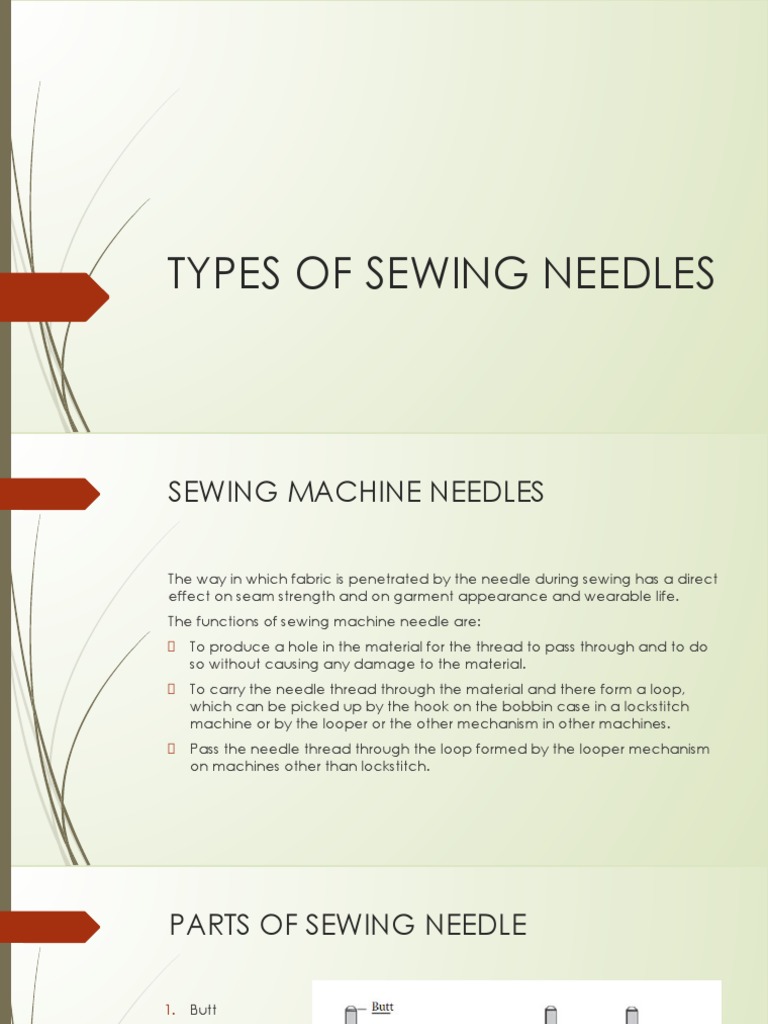 Types of Sewing Needles | PDF | Embroidery | Knitting