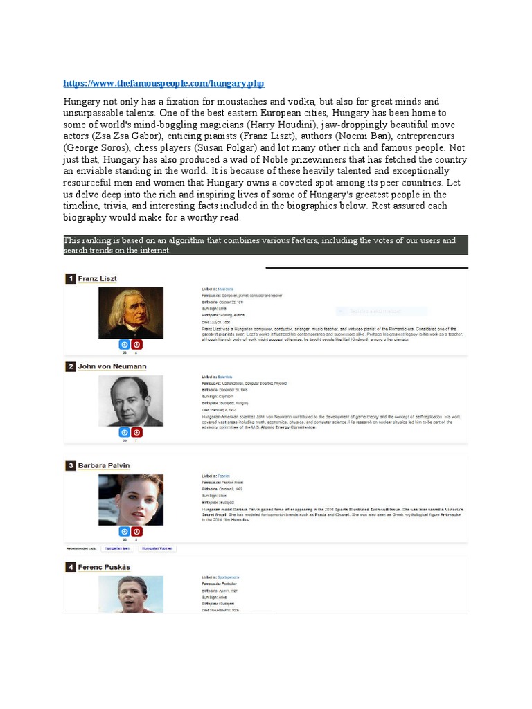 Famoues Hungarians Híres Magyarok AHF | PDF | Hungary