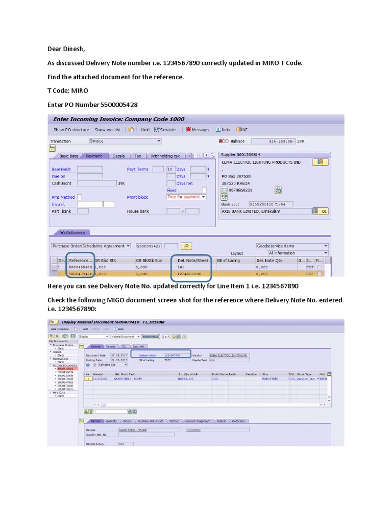 Delivery Note No. Updation Issue - V1 | PDF