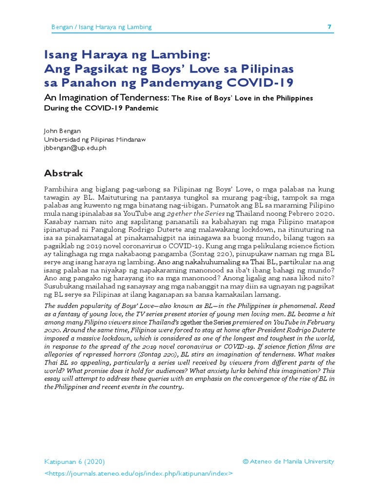 Isang Haraya NG Lambing: Ang Pagsikat NG Boys' Love Sa Pilipinas Sa Panahon NG Pandemyang COVID ...