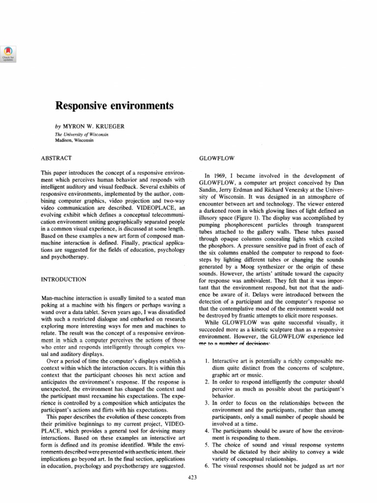 Responsive Environments: by Myron W. Krueger | Download Free PDF ...