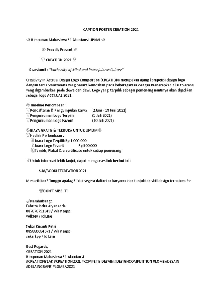 Caption Poster Booklet Creation 2021. | PDF