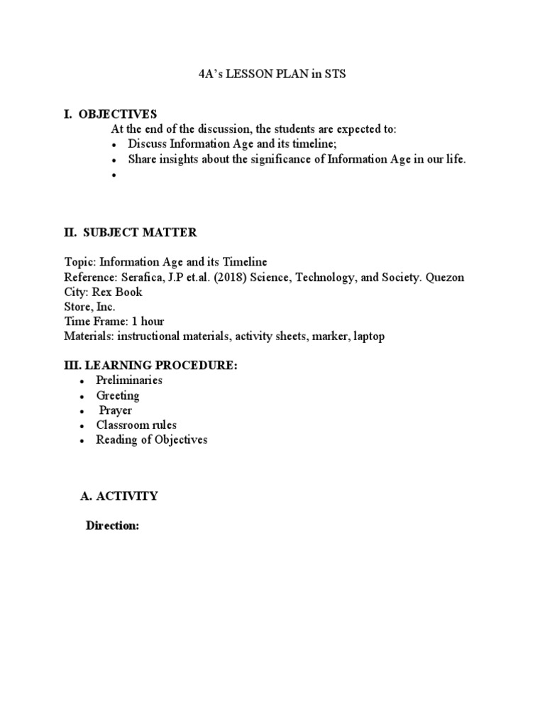 4a's LESSON PLAN IN STS | Download Free PDF | Information | Information Age