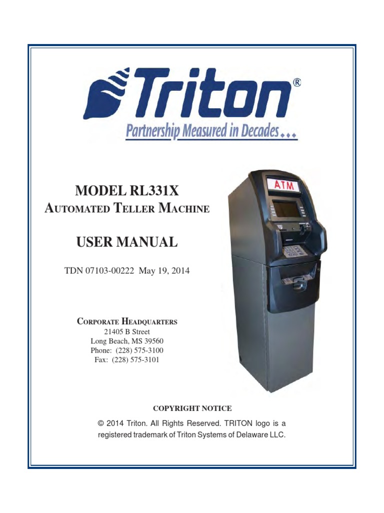 Triton RL331X Traverse User Operator Manual | PDF | Automated Teller Machine | Computer Keyboard