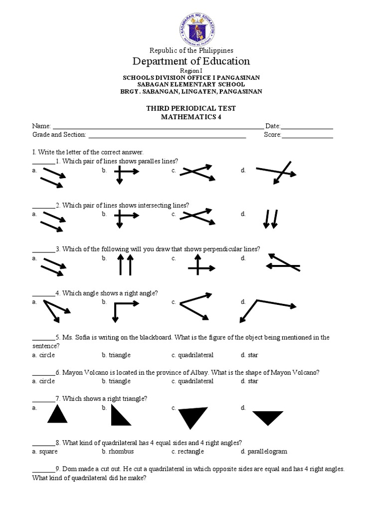 PT - Mathematics 4 - Q3 | PDF | Mathematics | Geometric Shapes