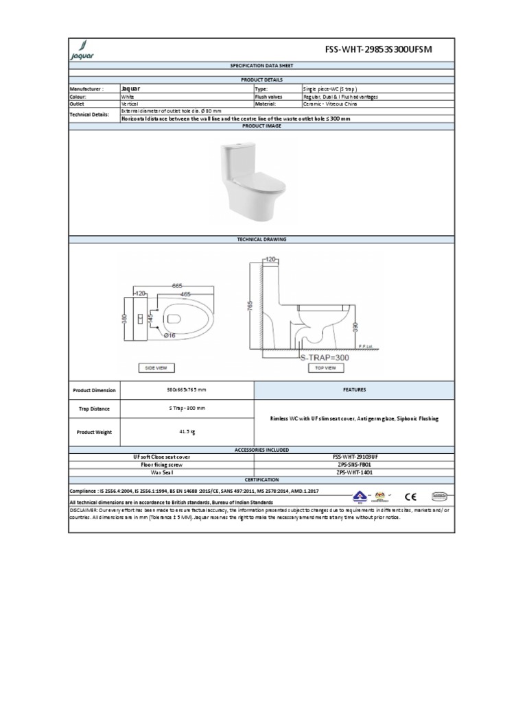 FSS-WHT-29853S300UFSM: Jaquar | PDF