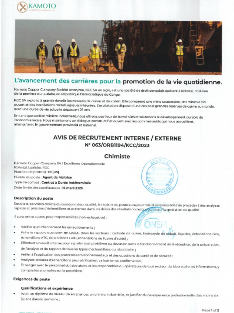 AVIS DE RECRUTEMENT INTERNE EXTERNE | PDF