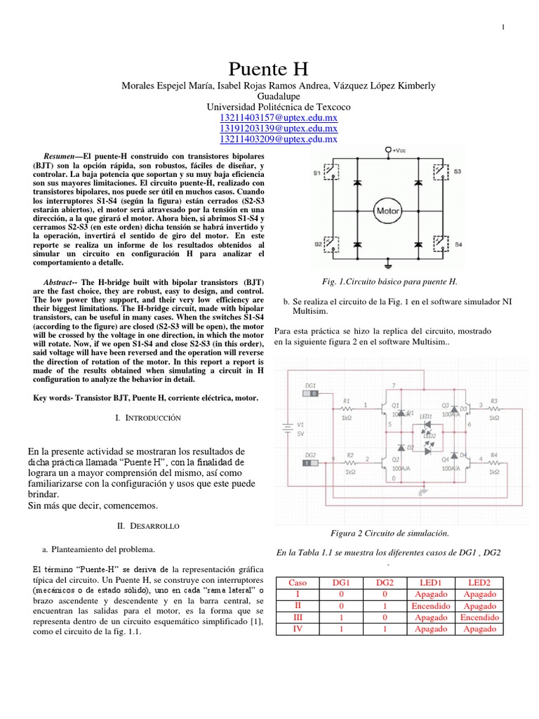 Puente H | PDF | Diodo emisor de luz | Corriente eléctrica