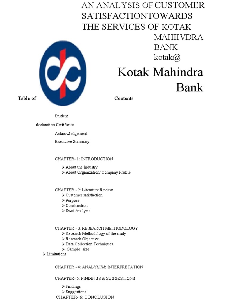 Customer Satisfaction at Kotak Mahindra Bank | PDF | Customer ...