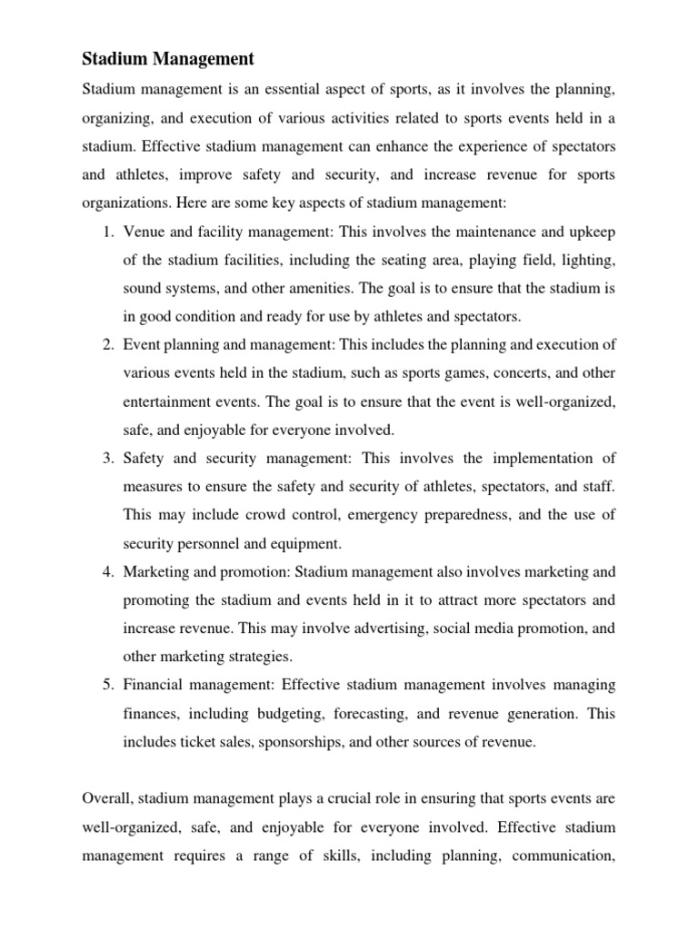 Module III Unit 1 Stadium Management | Download Free PDF | Stadium | Sports