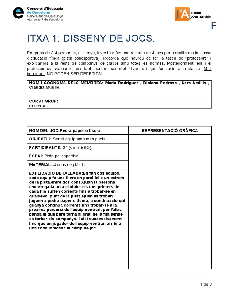 Fitxa 1 - Disseny de Jocs en Grups 3-4. | PDF