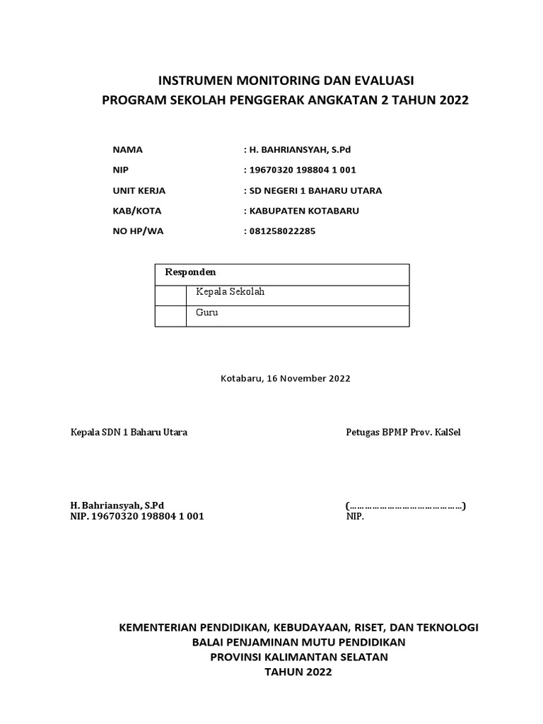 Instrumen Monev PSP Angkatan 2 Tahun 2022 Ok | PDF