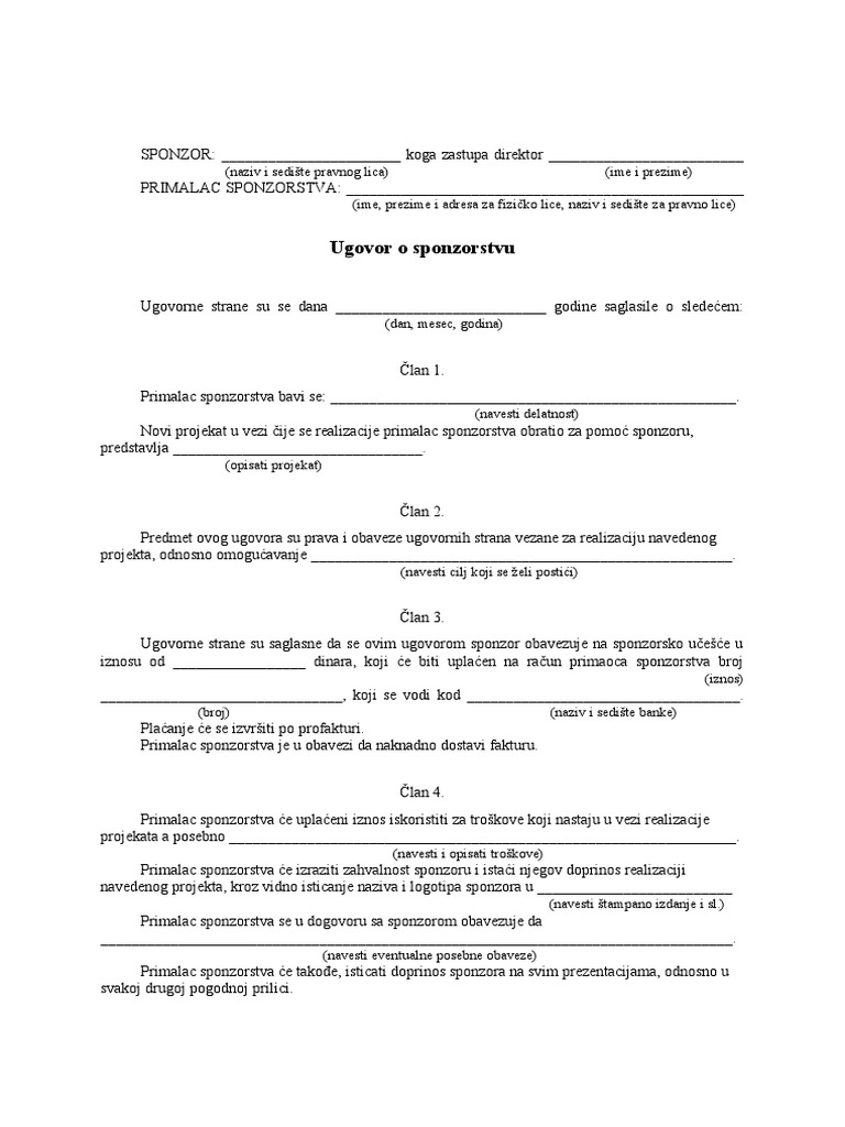 Ugovor o Sponzorstvu | PDF