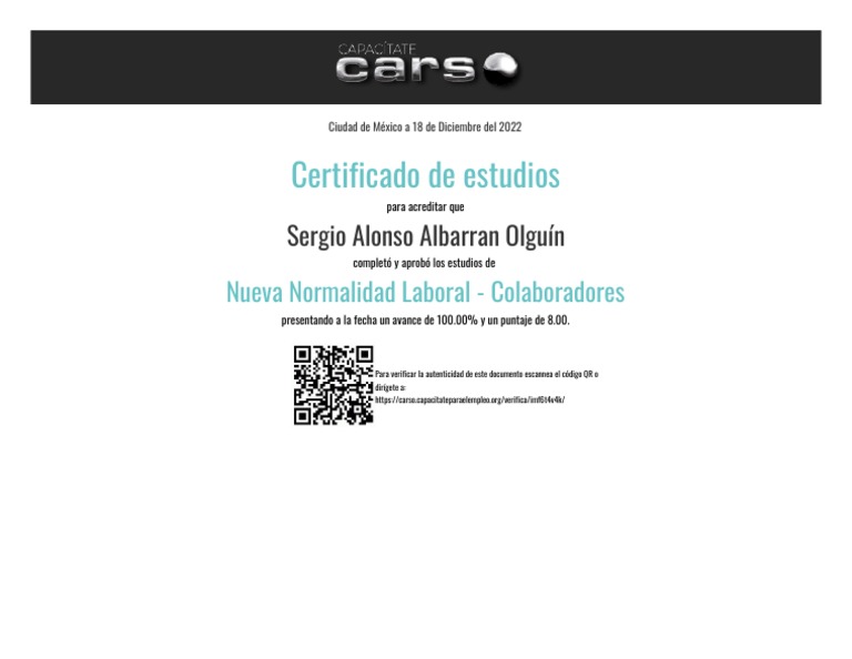 Certificado de Estudios de Sergio Albarran | PDF | Finanzas y dinero