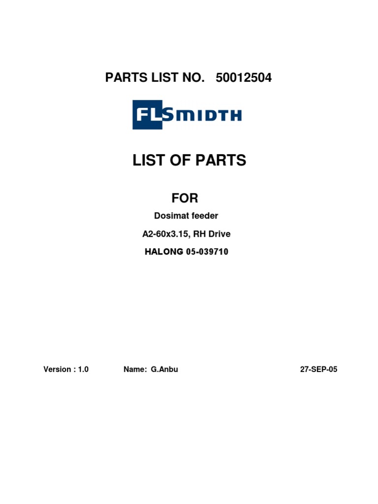 Dosimat Feeder Parts List 50012504 | PDF | Specification (Technical ...