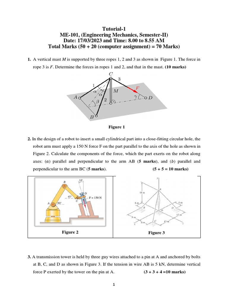 Tutorial-1 - Questions 2023 - F1 | PDF | Force | Mechanics