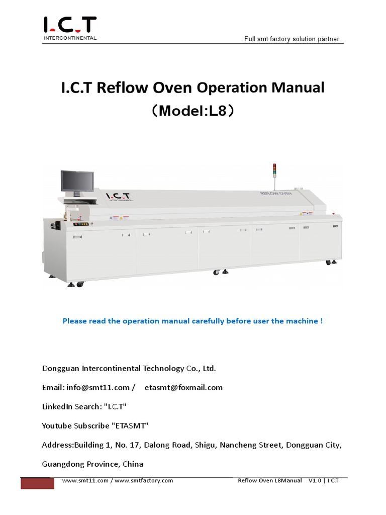I.C.T Reflow Oven L8 Manual V1.0 | PDF | Printed Circuit Board | Soldering
