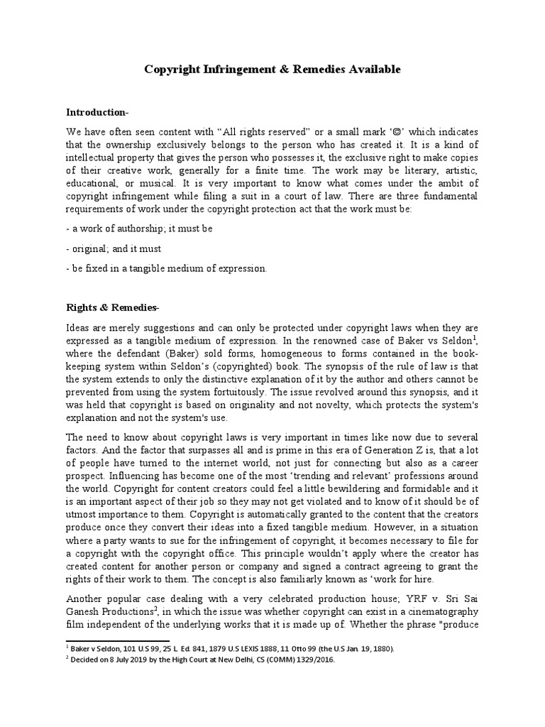 Copyright Infringement & Remedies Available | PDF | Copyright | Legal ...