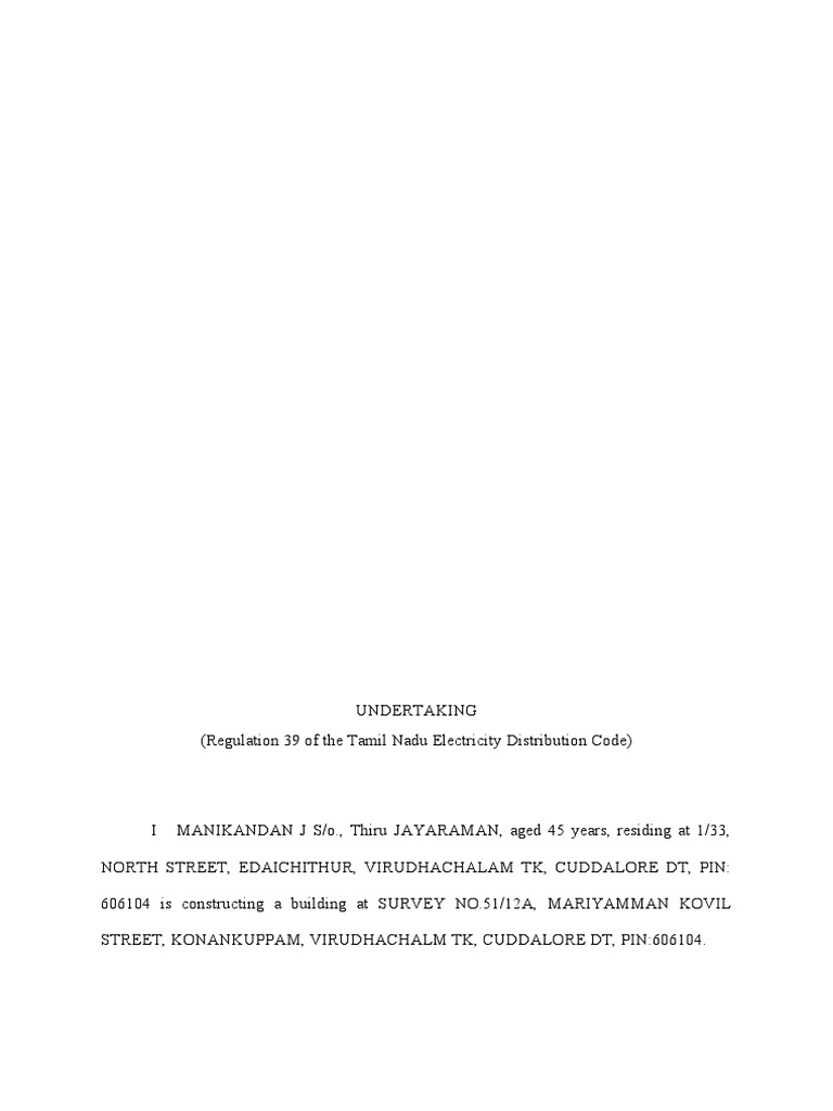 TNEB Temporary Connection Undertaking Form | PDF | Science & Mathematics | Technology & Engineering