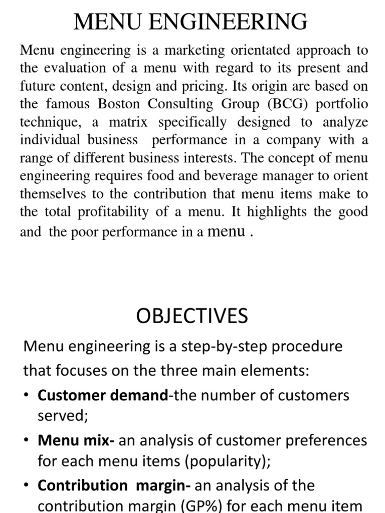 Menu Engineering: Maximizing Profitability | PDF | Menu | Business ...