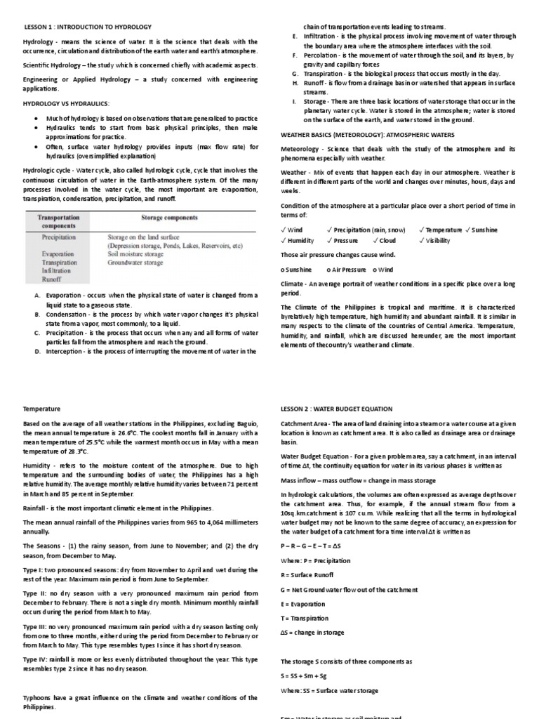 Lesson 1 To 3 Hydrology | PDF | Cloud | Troposphere