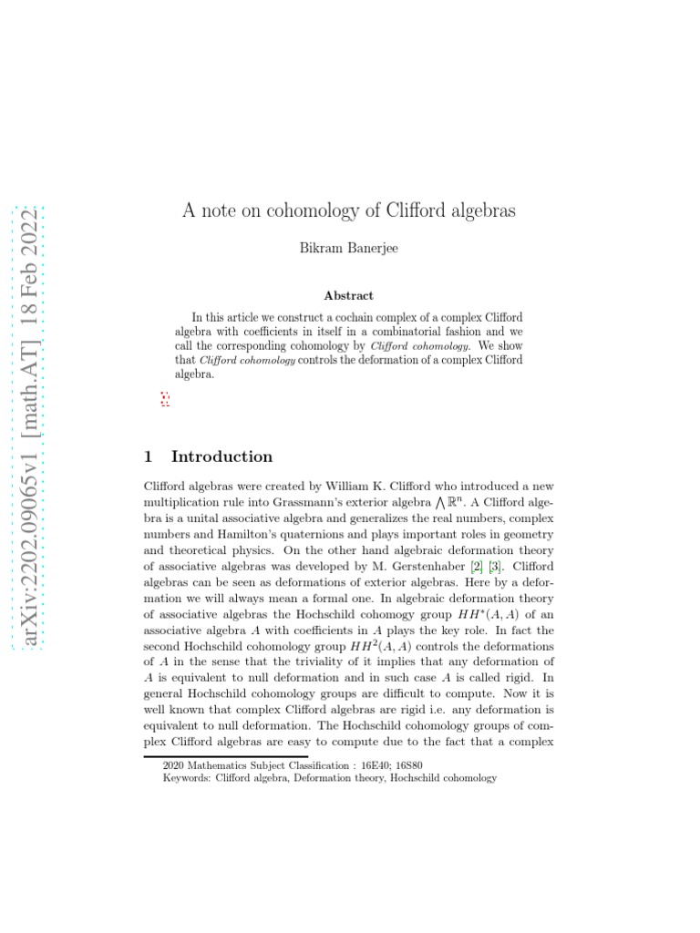 A Note On Cohomology of Clifford Algebras: Bikram Banerjee | PDF ...