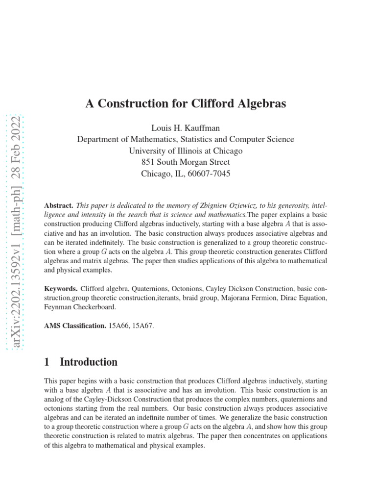 A Construction For Clifford Algebras | PDF | Matrix (Mathematics ...