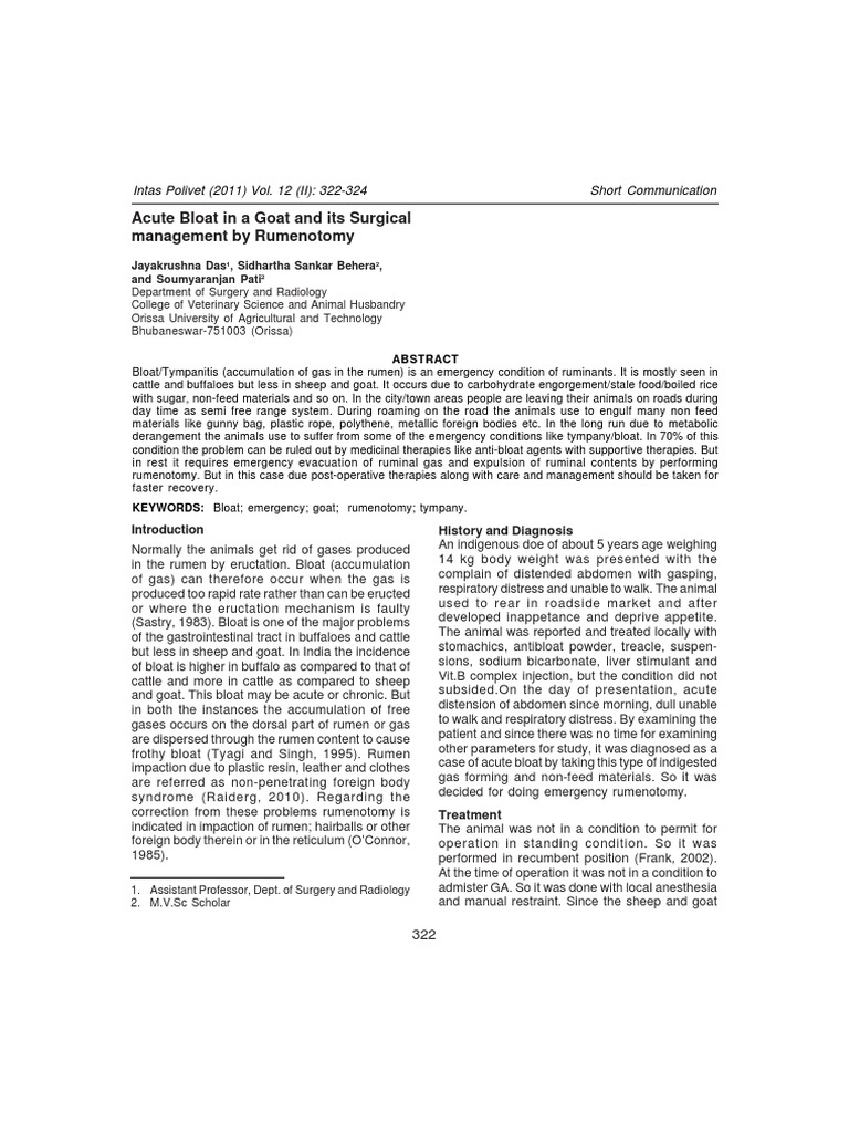 Acute Bloat in A Goat and Its Surgical Management | PDF | Surgery ...