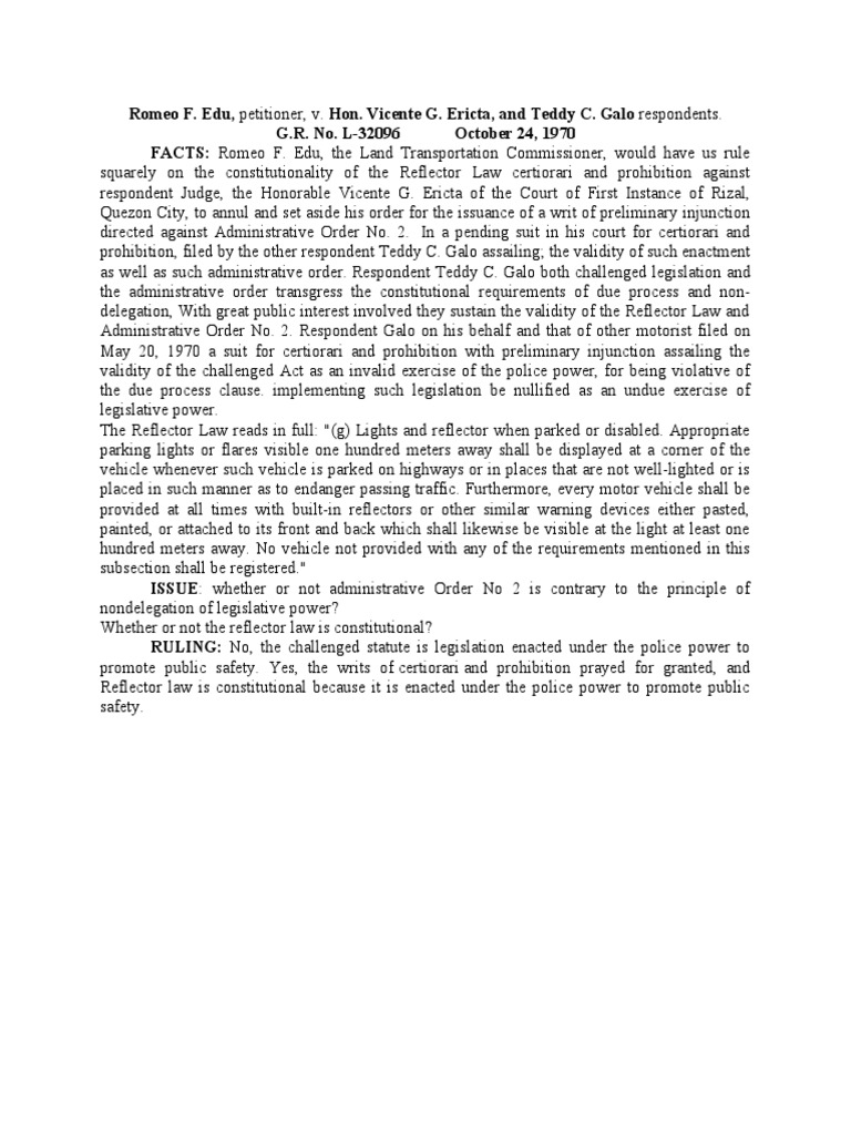 Edu vs. Ericta: Reflector Law Ruling | PDF | Writ Of Prohibition ...
