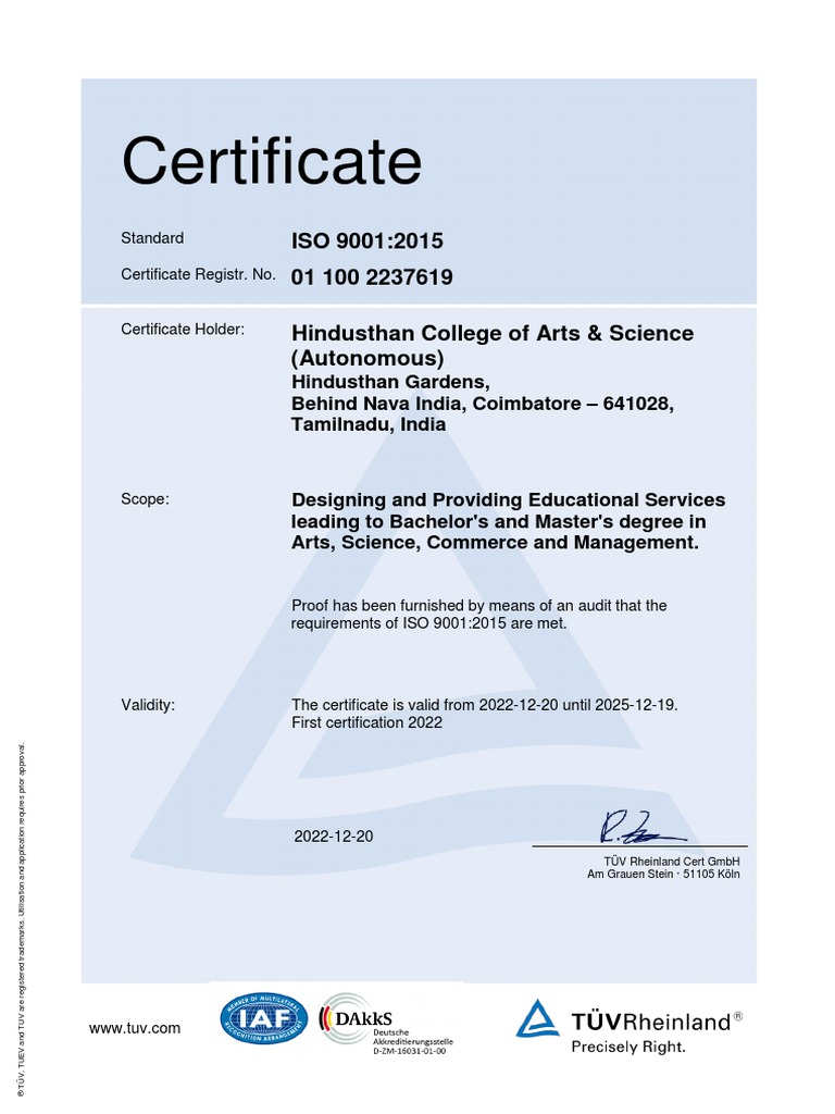 Hicas ISO Certificate 2022 | PDF | Regulation