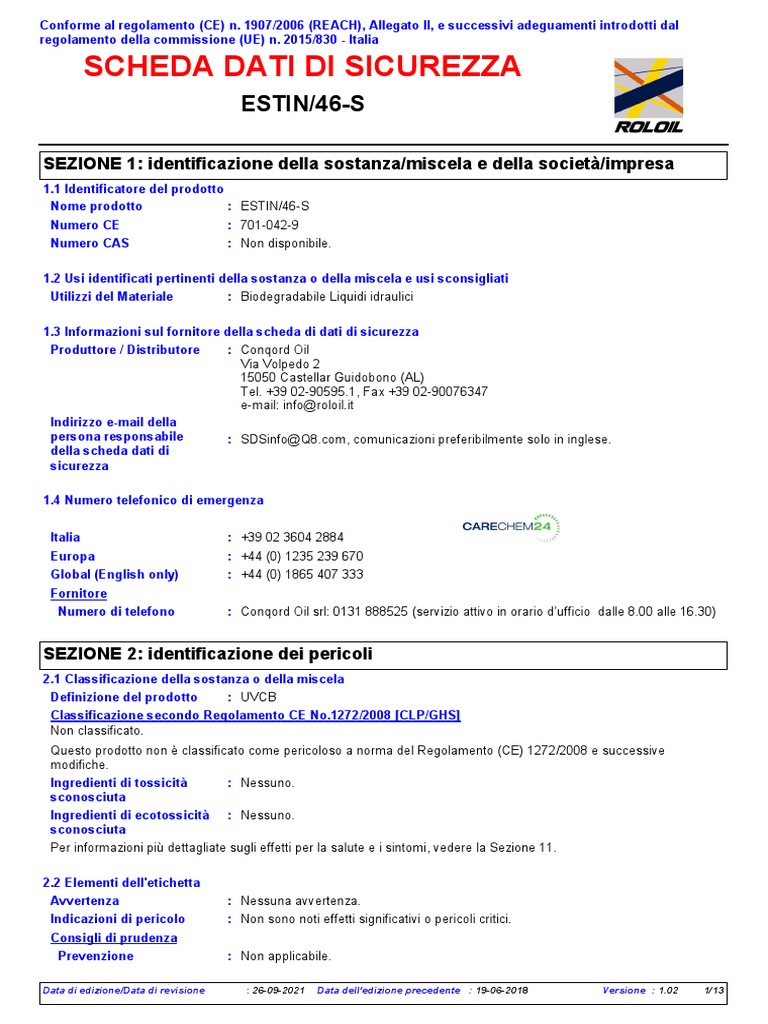 Estin 46 S - It 2 Scheda Di Sicurezza | PDF