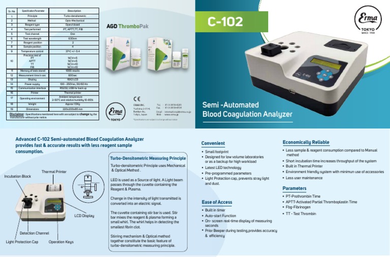 Semi - Automated Blood Coagulation Analyzer: Thrombo | PDF ...