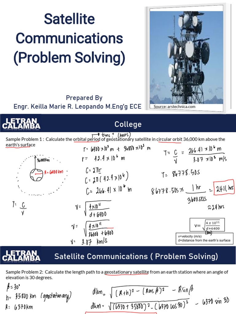 Satellite Communications (Problem Solving) : Prepared by Engr. Keilla Marie R. Leopando M.Eng'g ...
