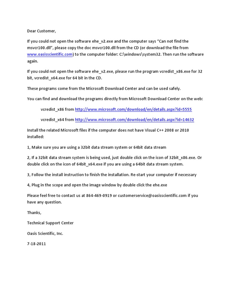 Install Microsoft Visual C++ Runtime Files to Open Oasis Scientific ...