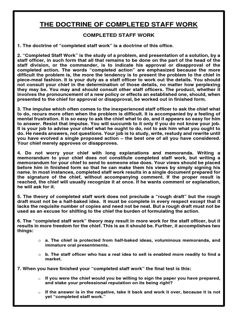 Doctrine of Completed Staff Work | PDF | Cognitive Science