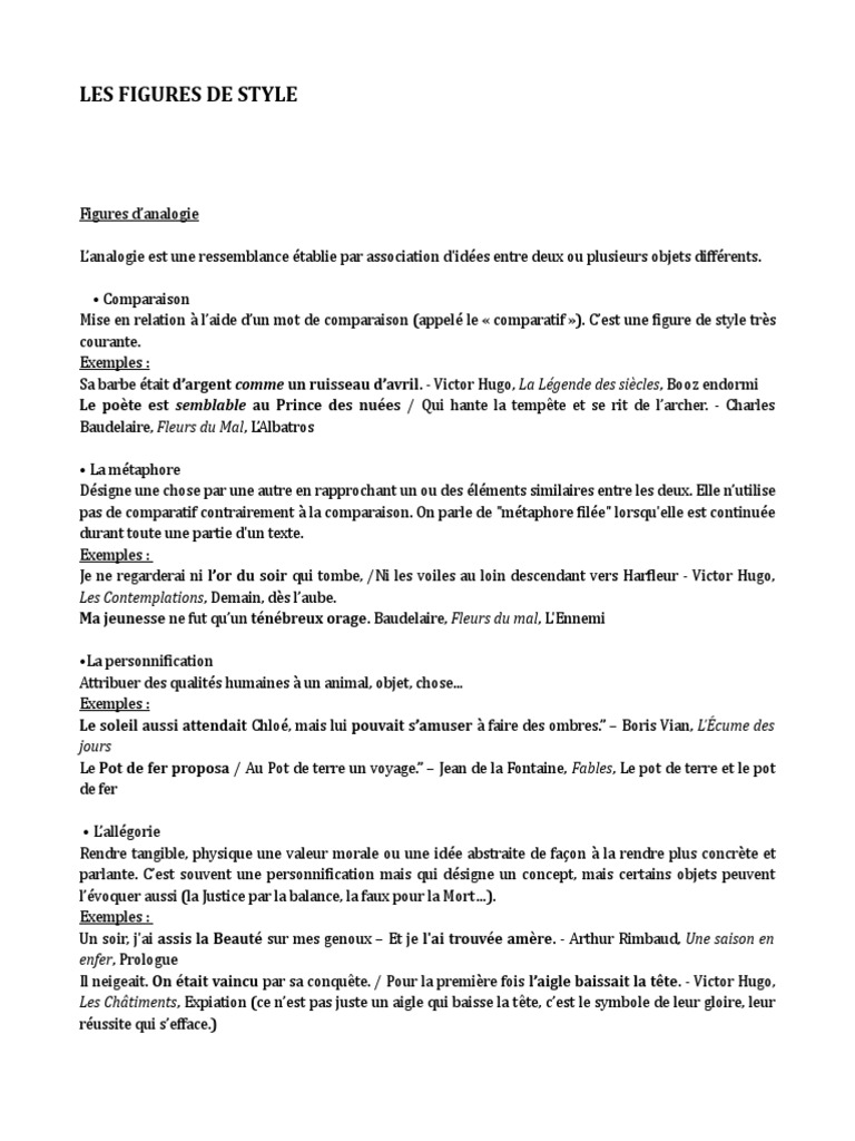 Figures de style : définitions et exemples | PDF | Métaphore | Les ...