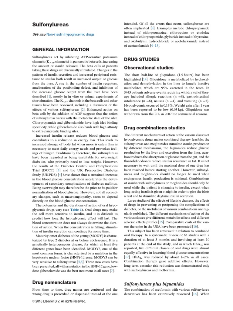 Aronson, JK. Sulonylurea. Meyler's Side Effects of Drugs (Sixteenth ...