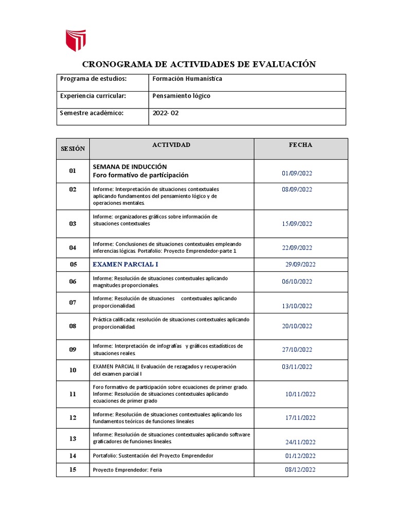 Cronograma de Evaluación. | PDF