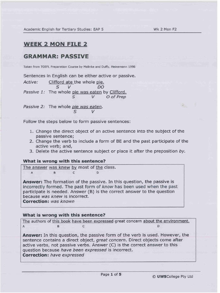 EAP5 Week 2 Mon F2 Grammar Passive | PDF