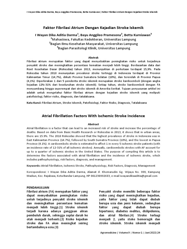 Fibrilasi Atrium dan Stroke Iskemik | PDF