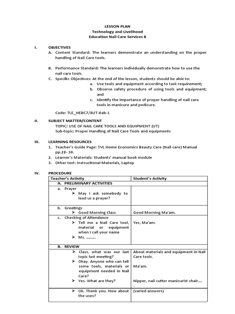 Dlp In Nail Care Services Download Free Pdf Pedagogy Education Theory